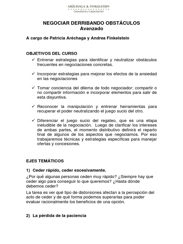 Programa Negociar Derribando Obstáculos Avan | PDF | Mediación | Negociación