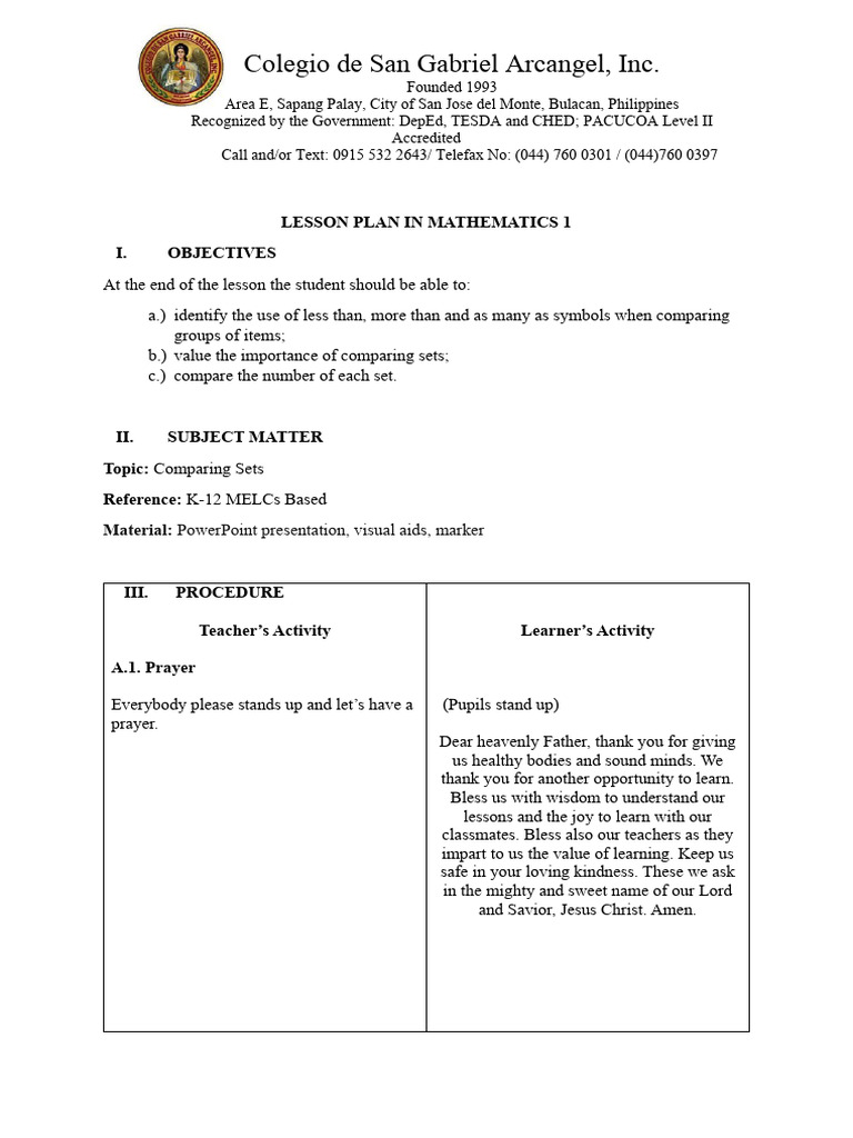 DLP in Math | PDF | Prayer | Behavior Modification