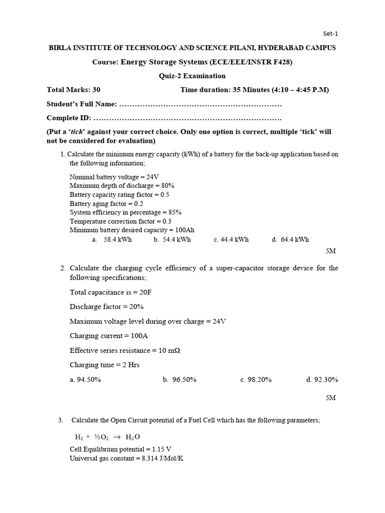 ESS Quiz-2 - Set1 Set2 Ans Key 2024 | PDF | Materials Science | Metrology