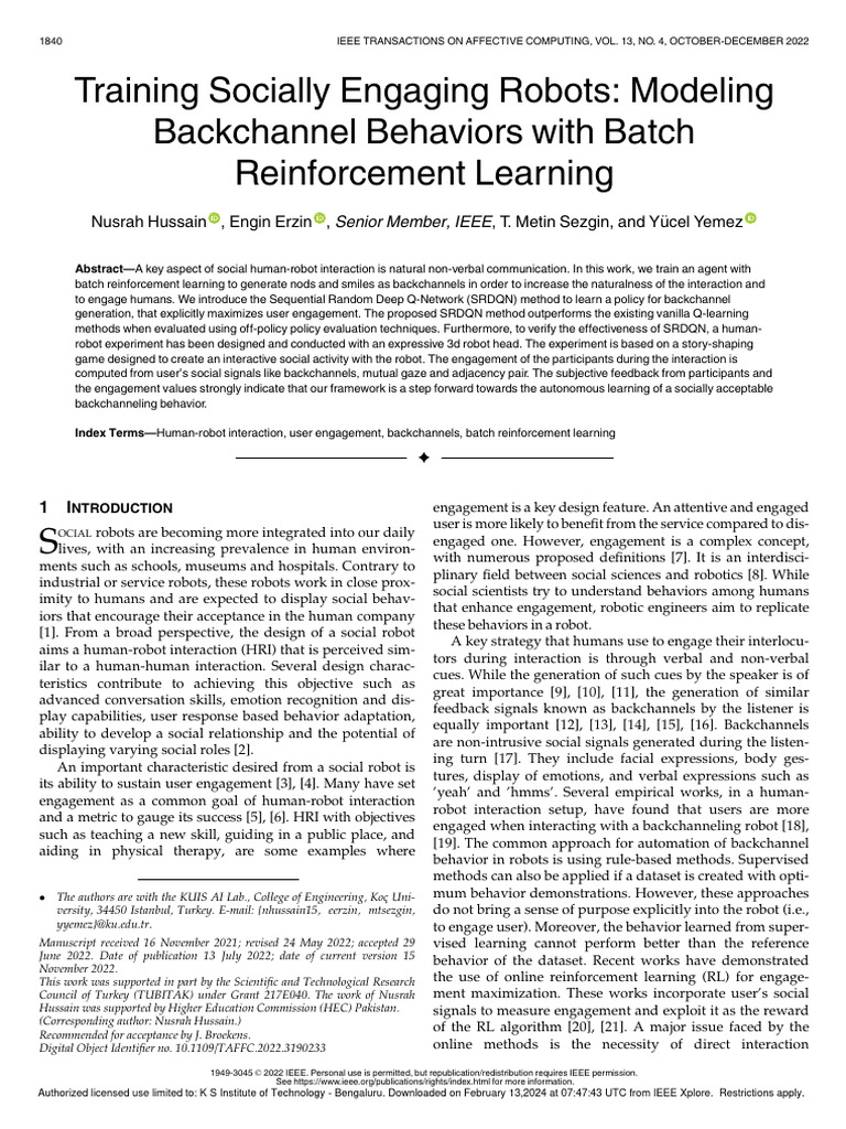 Training Socially Engaging Robots Modeling Backchannel Behaviors With Batch Reinforcement ...