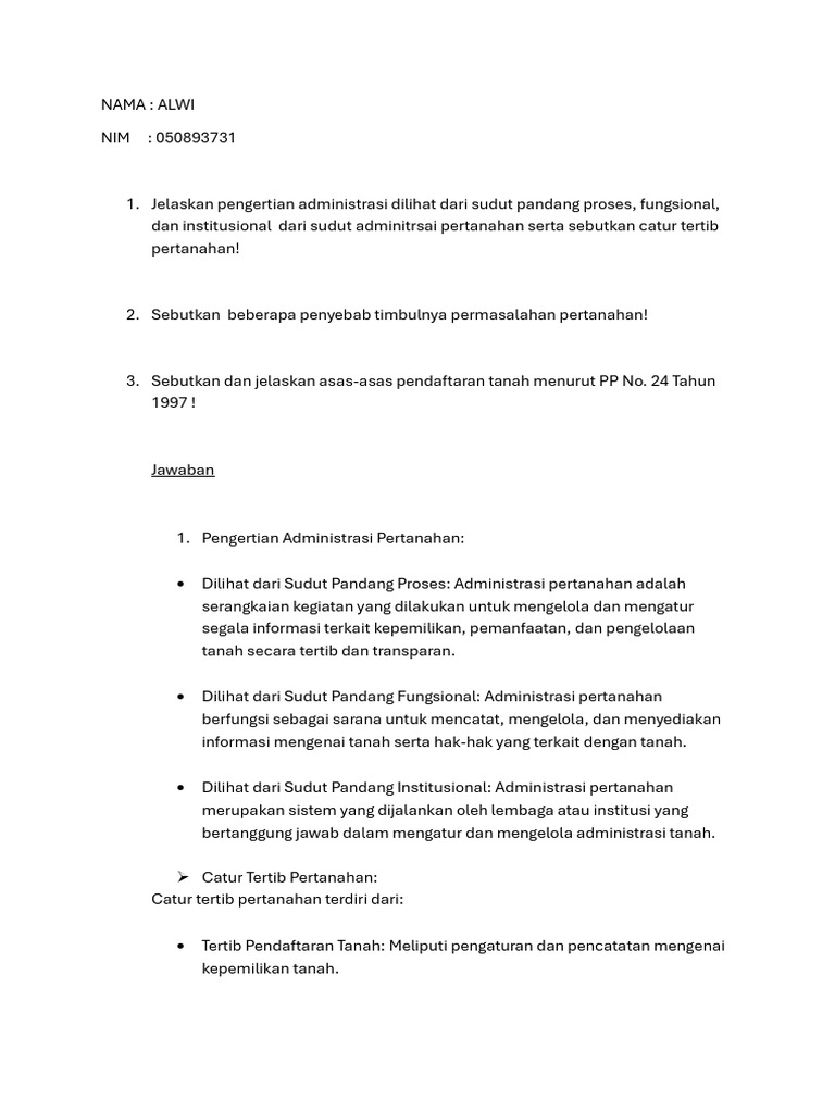 Tugas 1 Sesi 3 Administrasi Pertanahan | PDF