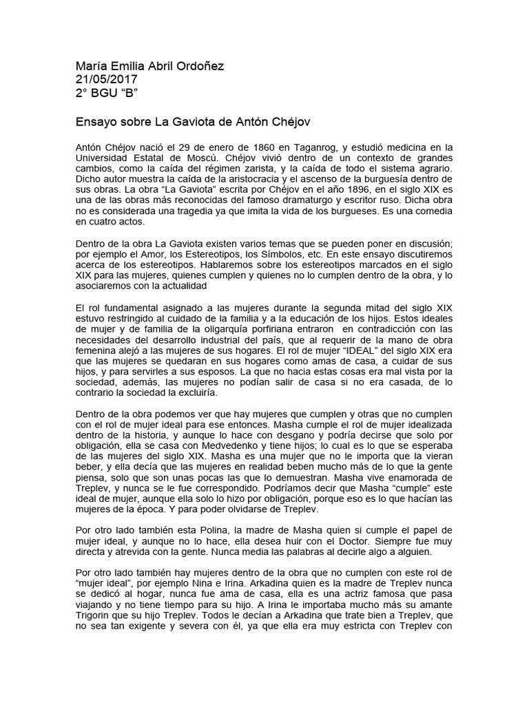 La Gaviota Enayo | PDF | Anton Chekhov | Mujer