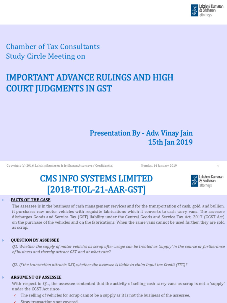 15 1 2019 Important Advance Ruling HC Decisions | PDF | Taxes | Value ...