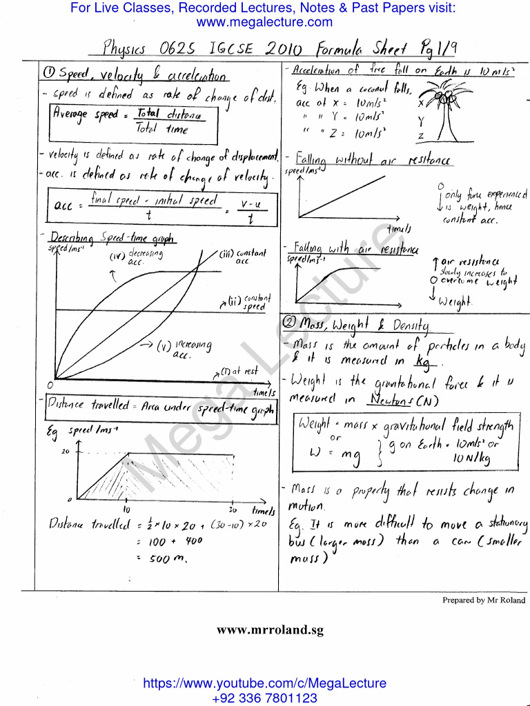 Physics 0625 Formula and Help Sheet | PDF