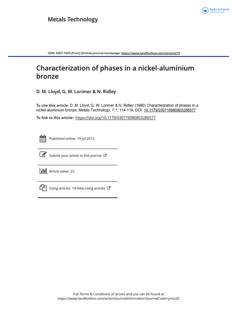 Characterization of Phases in A Nickel-Aluminium Bronze | PDF | X Ray ...