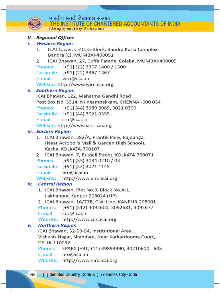 List of ICAI Regional Councils and Branches | PDF