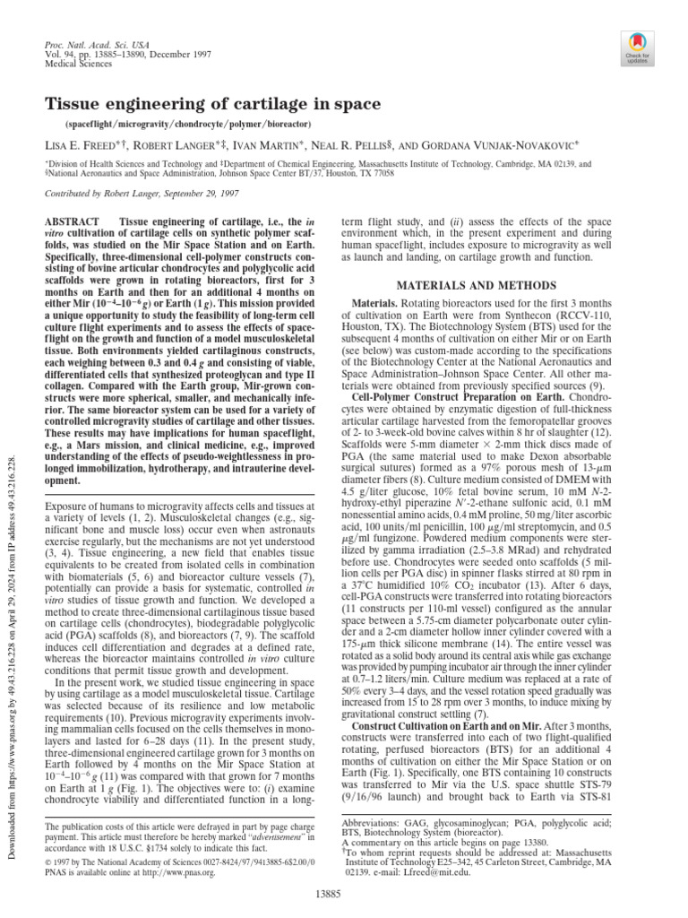 Cartilage Tissue Engineering in Space | PDF | Tissue Engineering ...