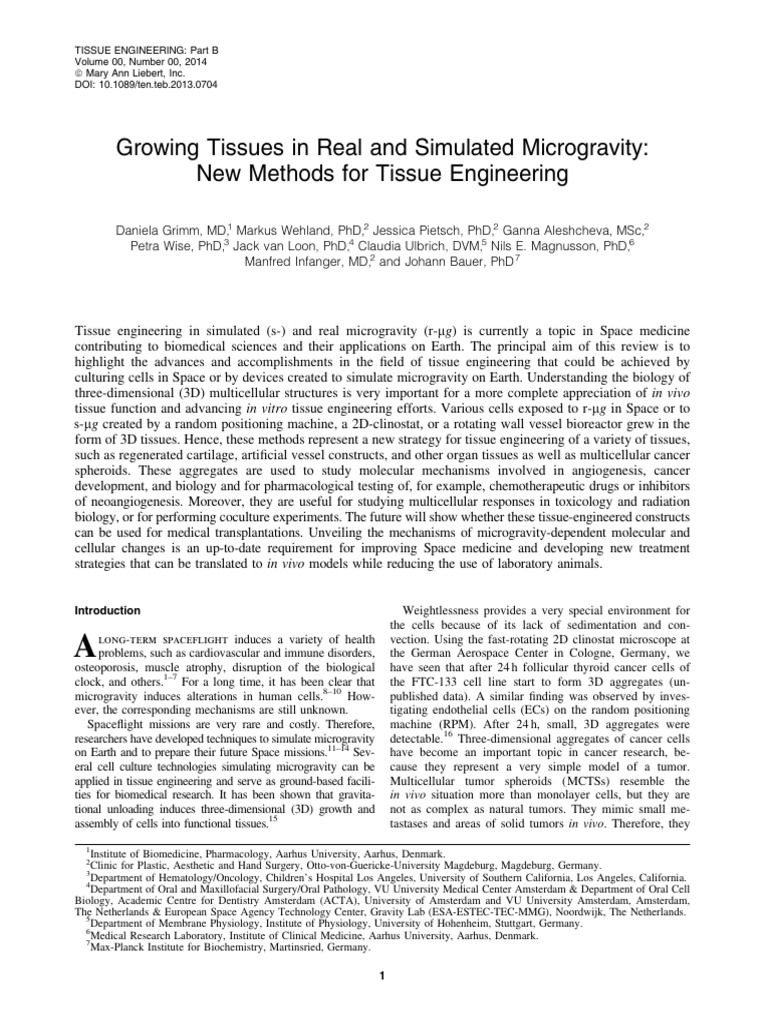 Review-Growing Tissues in Real and Simulated Microgravity | PDF ...