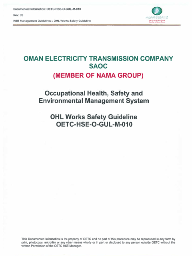 OETC-HSE-O-GUL-M-010 OHL Works Safety Guideline | PDF