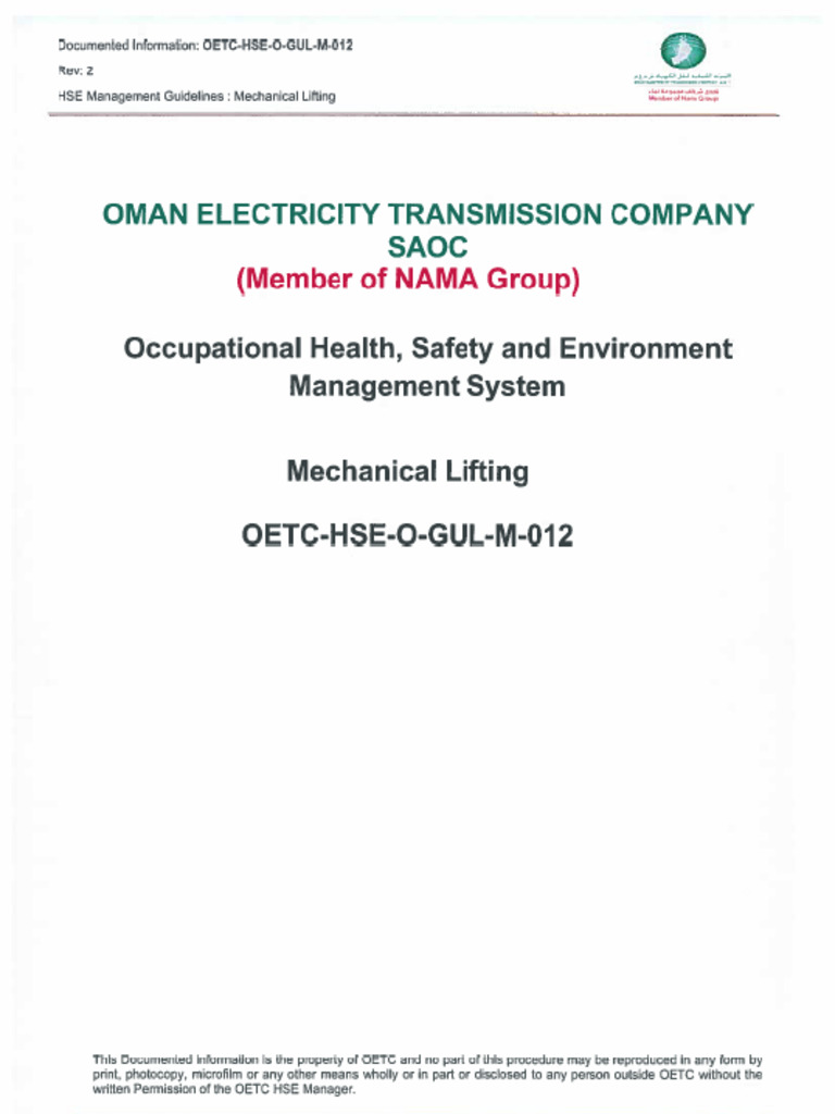 OETC HSE O GUL M 012 Mechanical Lifting | PDF