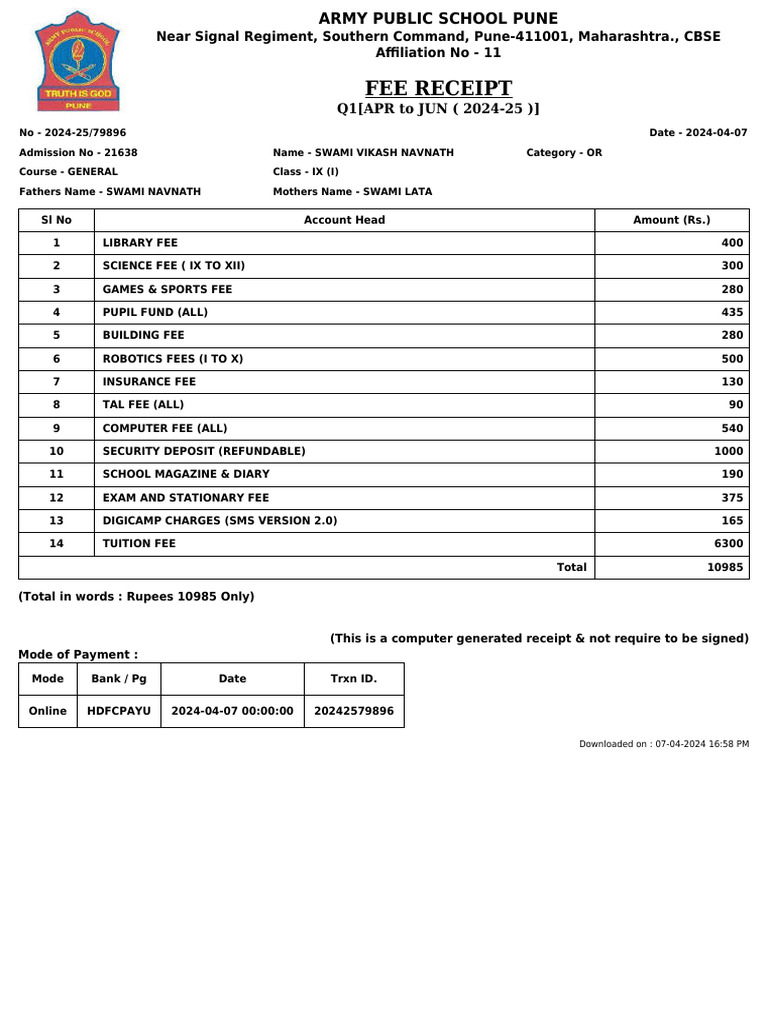 Fee Receipt | Download Free PDF | Fee | Payments