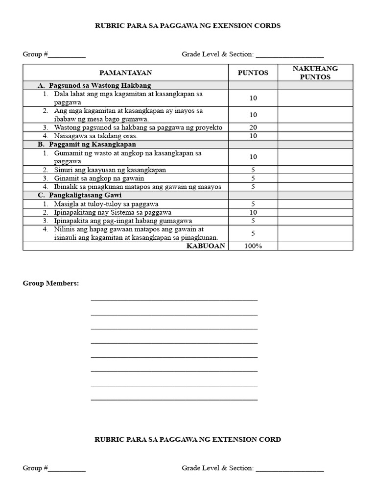 Rubric para Sa Paggawa NG Simple Circuit | PDF