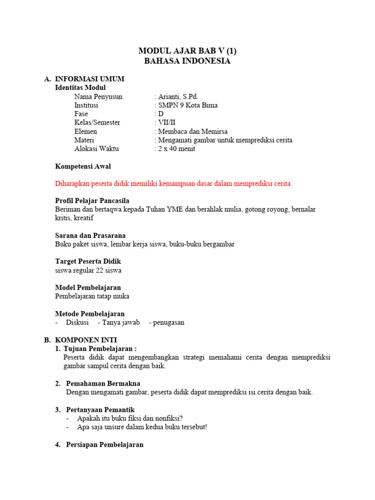 Modul Ajar Bindo KLS 7 Bab 5 | PDF | Karier & Perkembangan