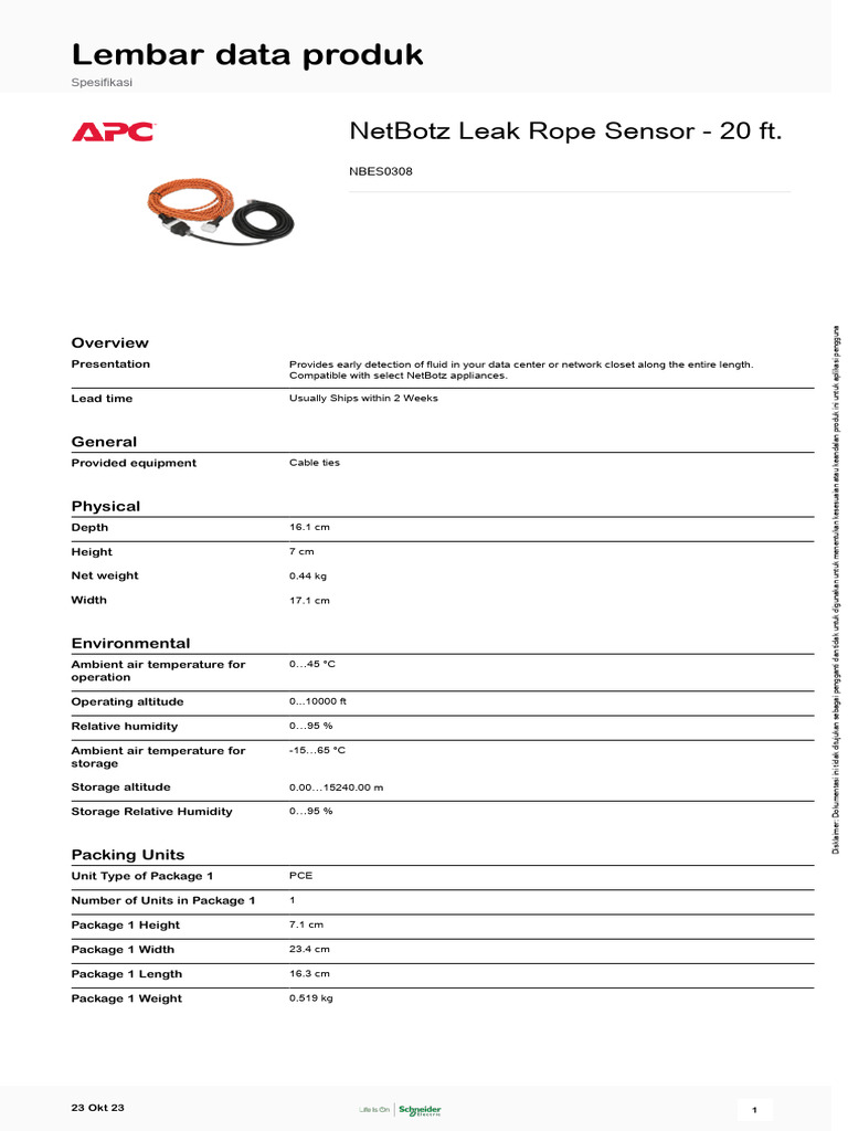 NetBotz Leak Rope Sensor Data Sheet | PDF | Home & Garden