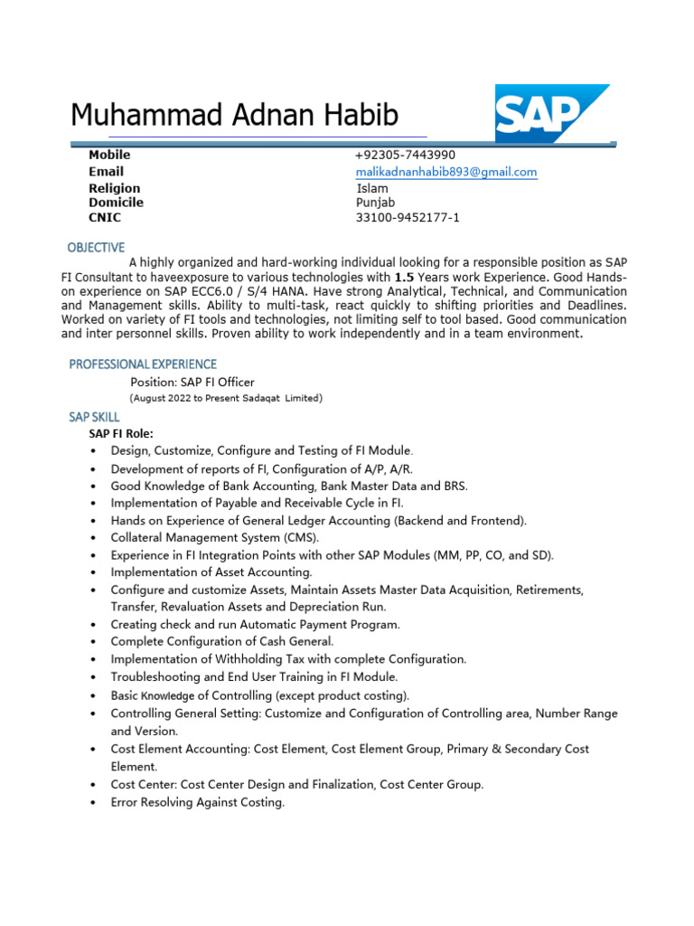 M.Adnan FICO CV | PDF | Computing | Business