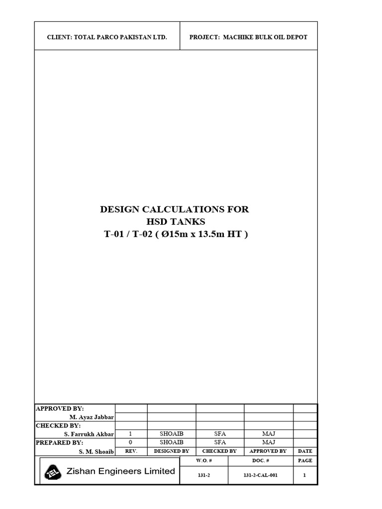 Tank Design Calc. Pakinstan - Najib Hasan Good Mahfuz | PDF | Barrel (Unit) | Physical Quantities