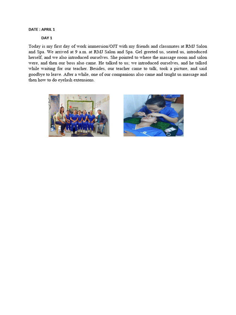 20-Day OJT Experience at RMJ Salon | PDF