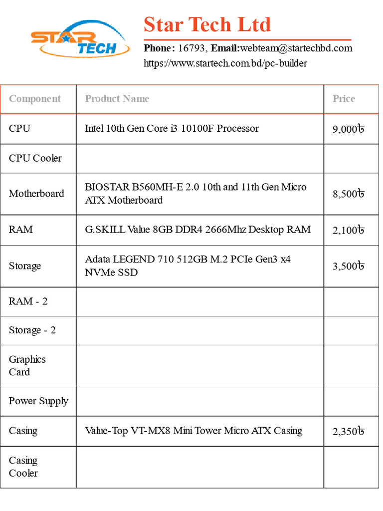 Custom PC Build Components List | PDF