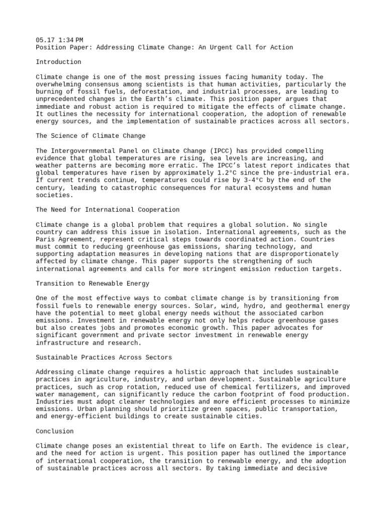 Sample Position Paper | Download Free PDF | Climate Change | Climate ...