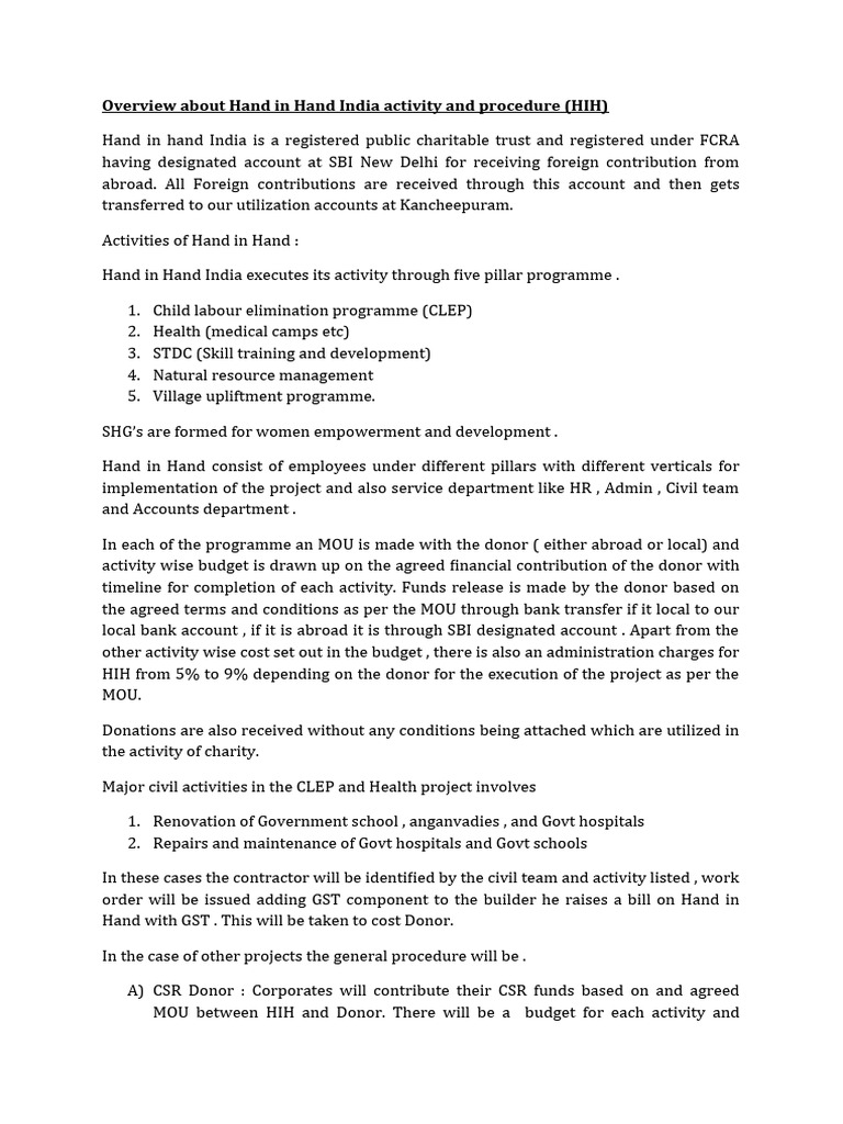 HIH India Activity & Procedure | Download Free PDF | Tax Exemption | Donation