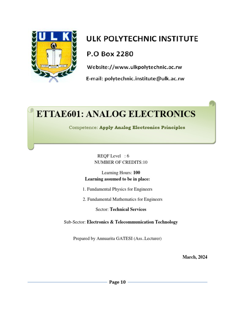 Ettae 601 Analog Electronics Handouts | PDF | P–N Junction | Capacitor