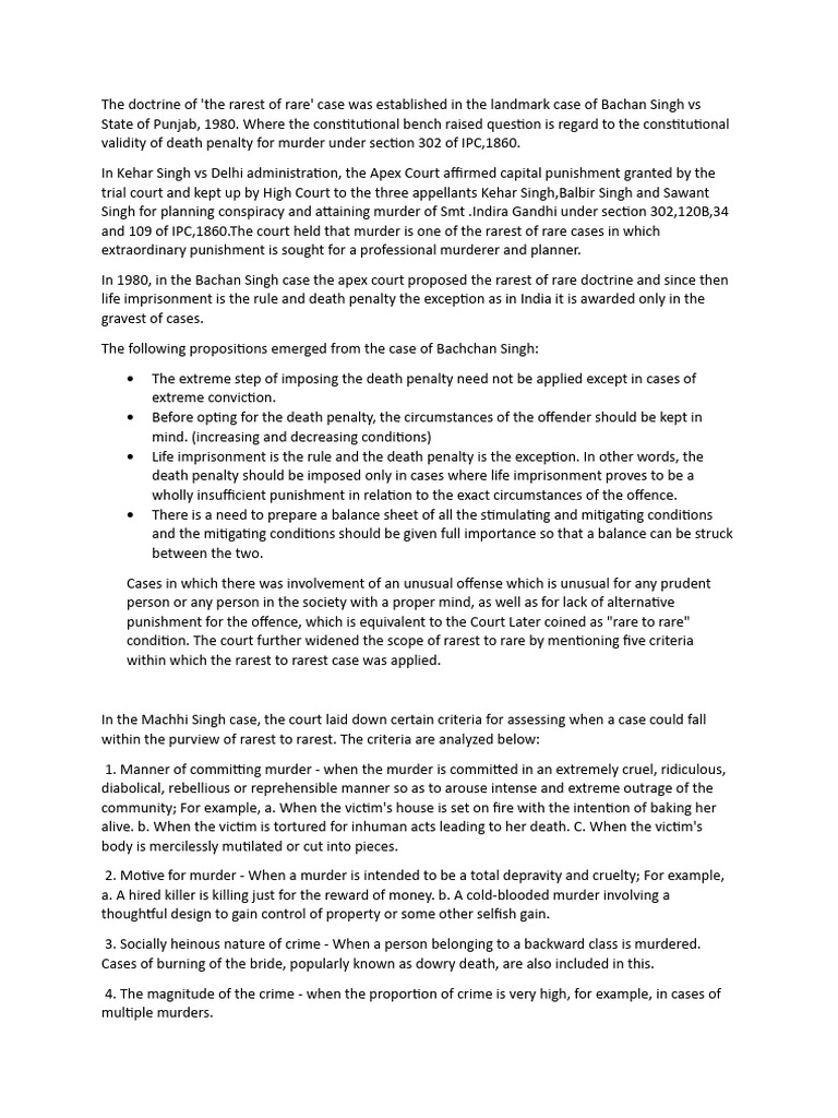 The Doctrine of Rareest Cases | PDF | Murder | Capital Punishment