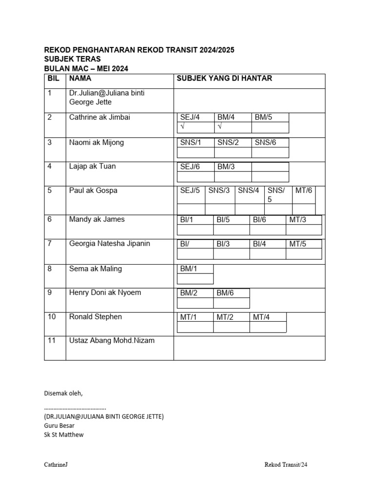 Rekod Penghantaran Rekod Transit 2024 | PDF