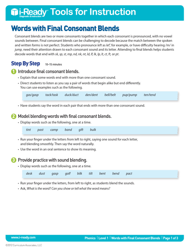 Words With Final Consonant Blends | PDF | Consonant | Phonics
