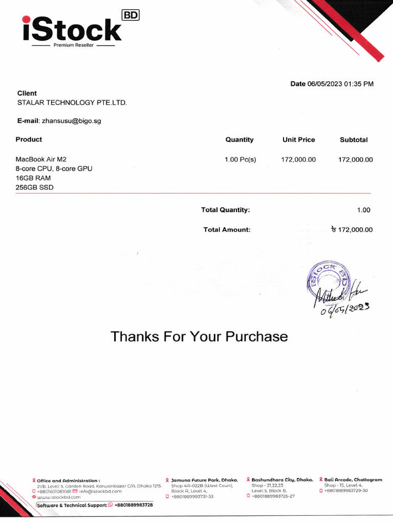 STALAR TECHNOLOGY PTE - LTD. Pre-Order Invoice | PDF