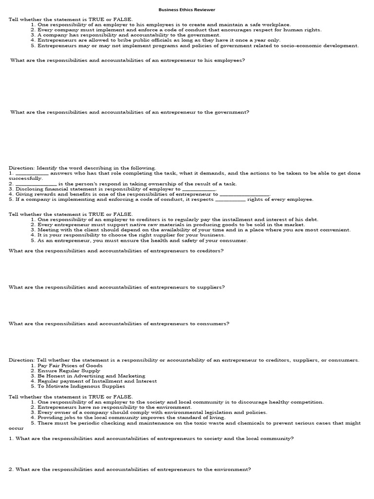 Business Ethics Responsibilities Overview | PDF | Corporate Social ...