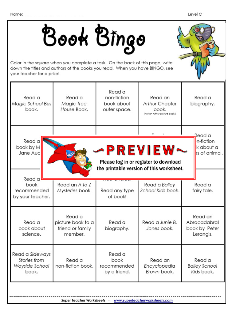 3rd Grade Reading Bingo Sheet | PDF | Children's Books | Children's ...