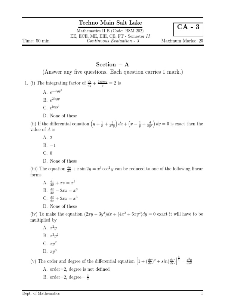 Ca3 BSM202 2023 | PDF | Mathematical Analysis | Mathematical Relations