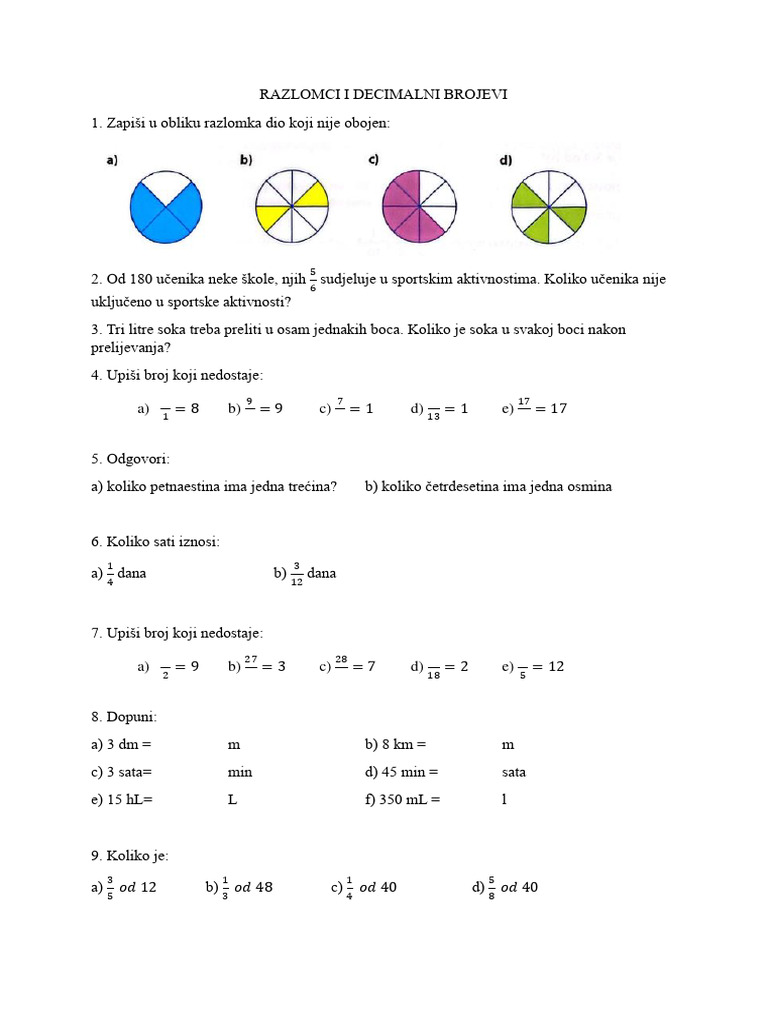 Razlomci I Decimalni Brojevi | PDF