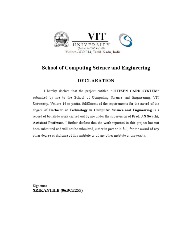 School of Computing Science and Engineering: Declaration | PDF | Java ...