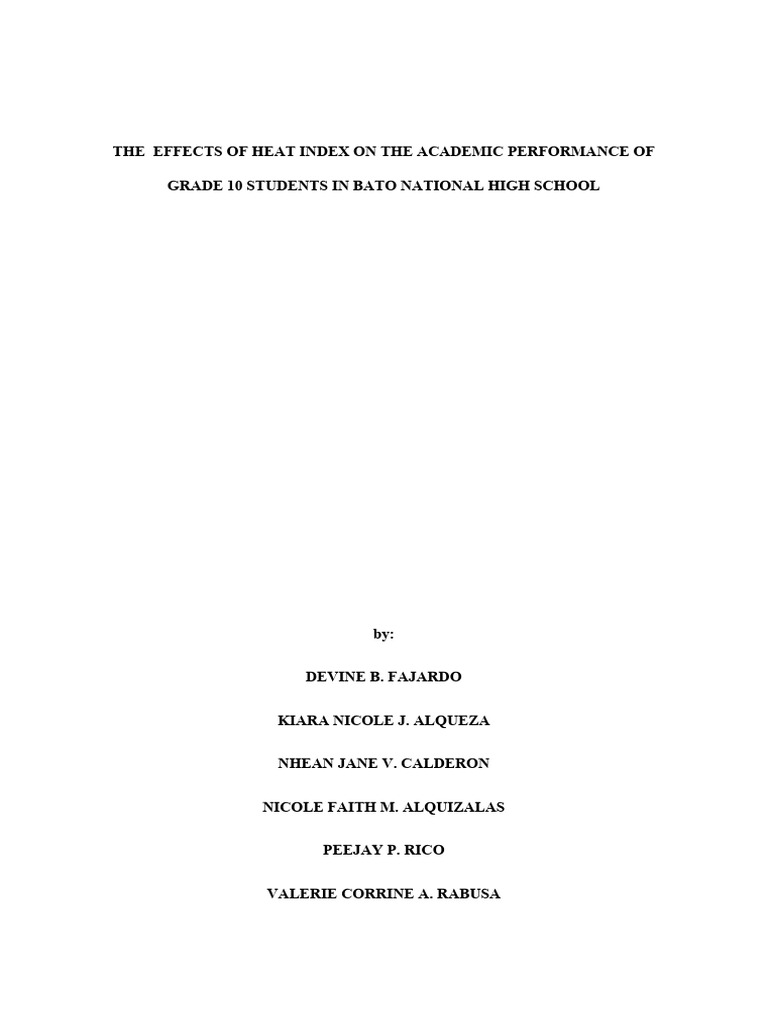 Heat Index Effects on Grade 10 Performance | PDF | Climate Change ...