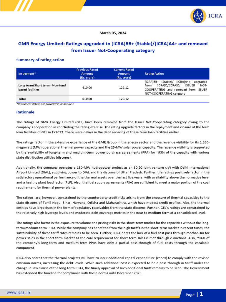 GMR Energy Limited | PDF | Equity (Finance) | Debt