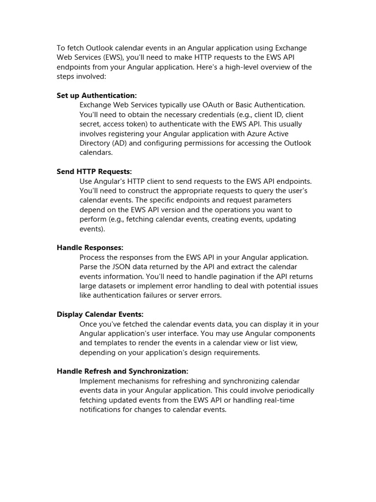 Fetch Outlook Calendar Events in Angular Using Exchange Web Services | Download Free PDF | World ...