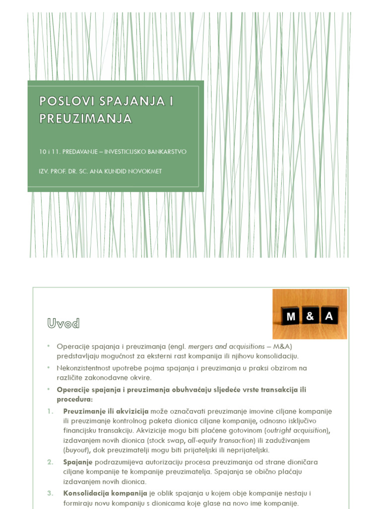 10 Predavanje - Poslovi Spajanja I Preuzimanja | PDF