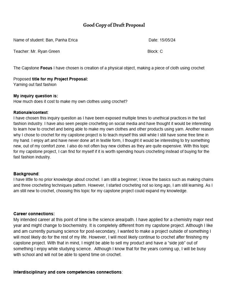 Capstone Proposal Good Copy 1 | PDF | Crochet | Yarn