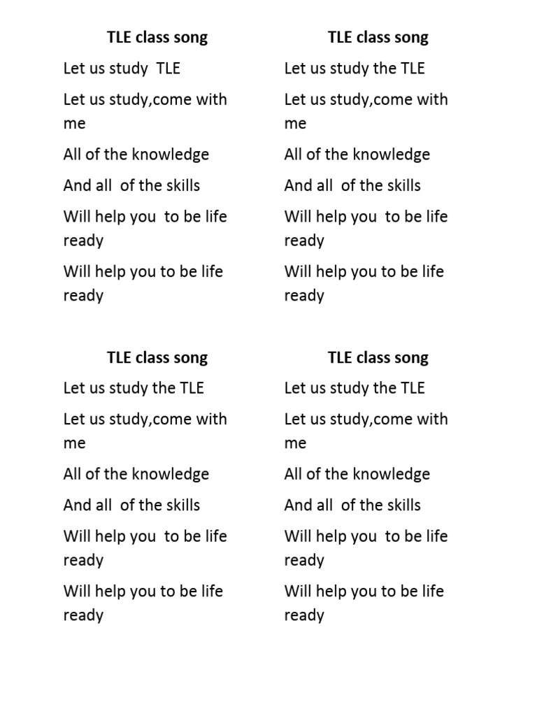 TLE Class Song Lyrics | PDF | Language Arts & Discipline