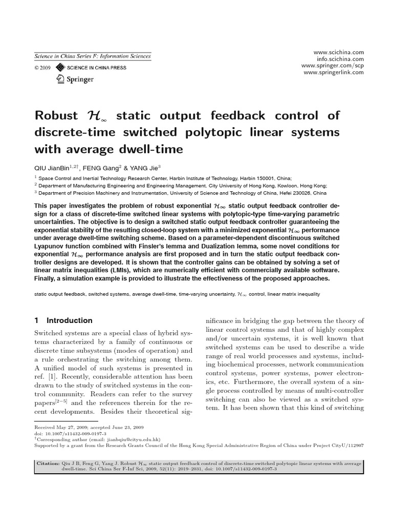 Qiu 2009 | PDF | Control Theory | Matrix (Mathematics)