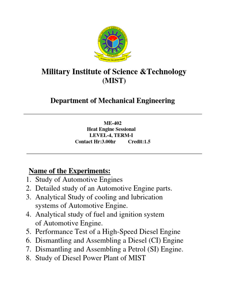 ME 402_Labsheet | PDF | Internal Combustion Engine | Piston