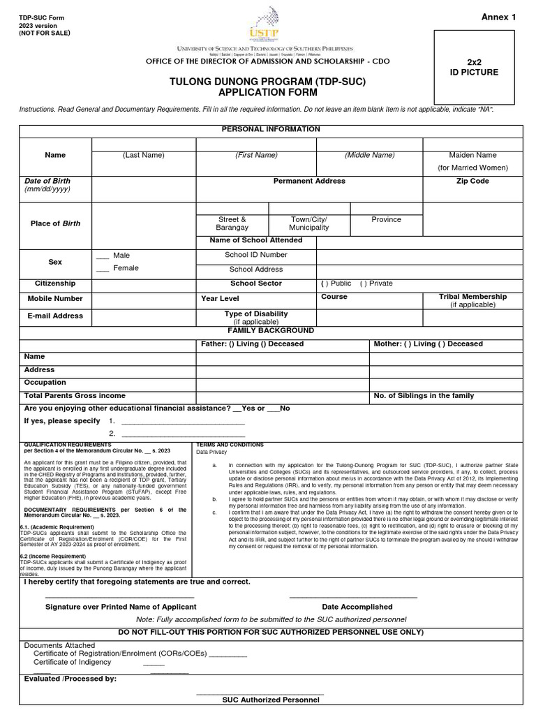 TDP-SUC Annex 1 - TDP-SUC Application Form | PDF | Justice | Crime & Violence