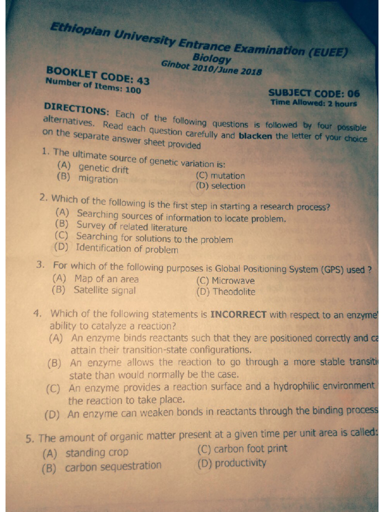 EUEE 2010 Biology | PDF