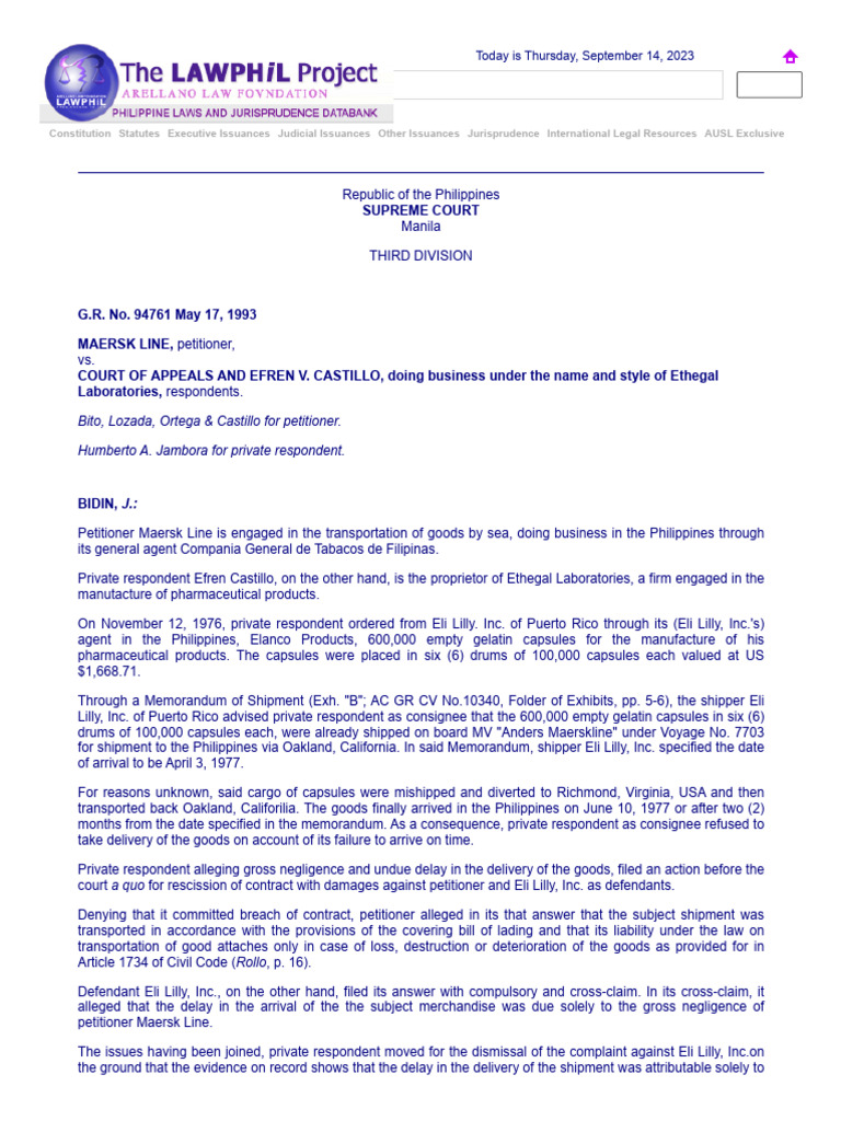 Maersk Line Vs CA 222 SCRA 108 | PDF | Damages | Legal Liability
