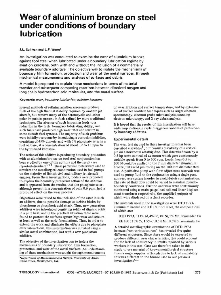 Wear of Aluminium Bronze On Steel Under Conditions of Boundary ...