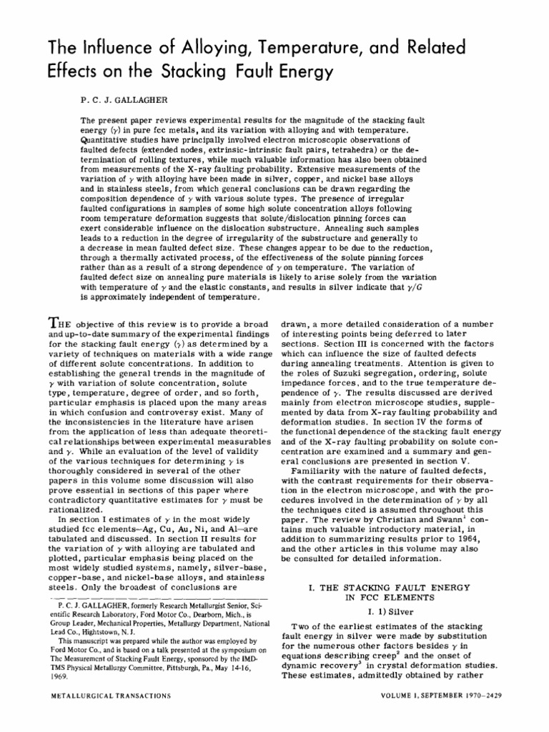 The Influence of Alloying, Temperature and Related Effects On The Stacking Fault Energy ...