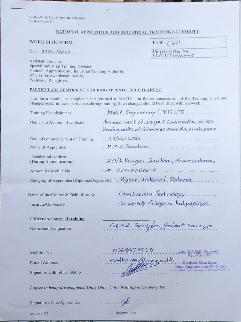 M.M.C.Bandara- NAITA Contract Form | PDF | Employment | Contractual Term