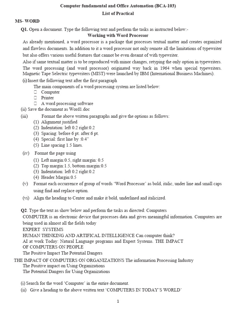 Computer Fundamental and Office Automation | PDF | Word Processor ...