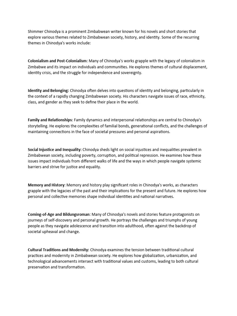 Shimmer Chinodya | Download Free PDF | Identity (Social Science) | Society